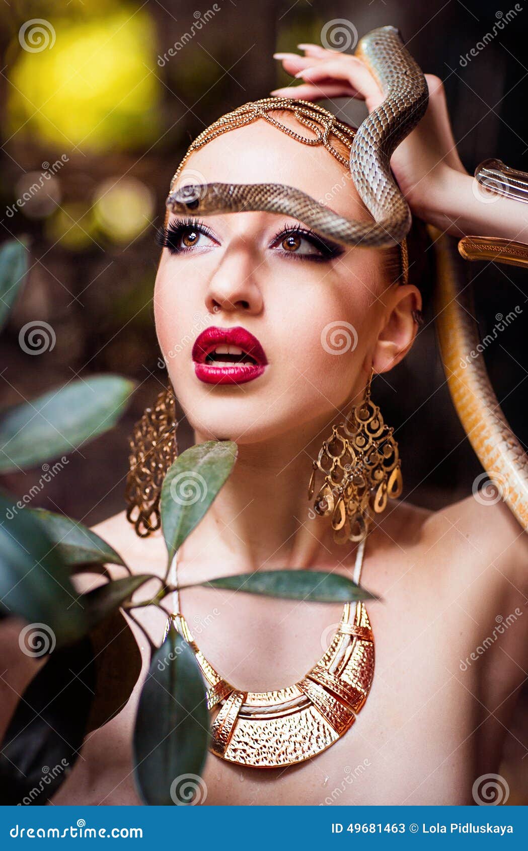 Girl and snake stock image. Image of rich, golden, clothes - 49681463