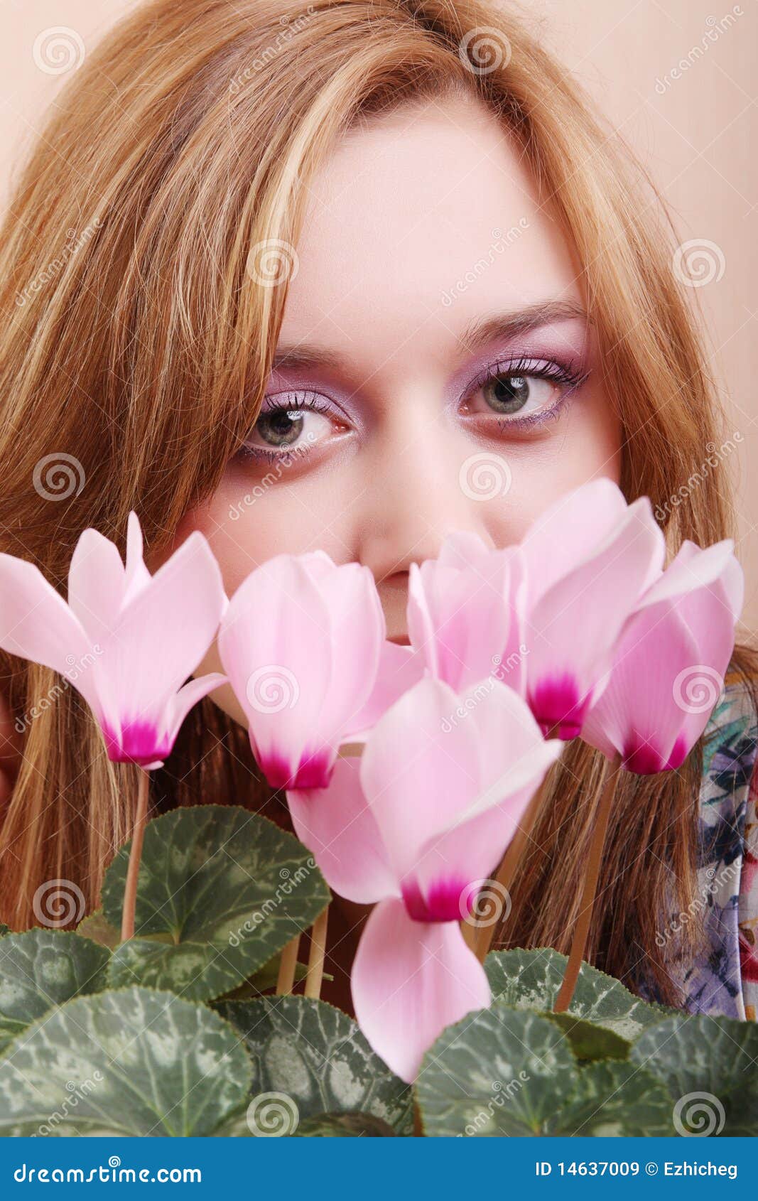 Girl Sniffing Flowers Cyclamen Stock Image - Image of house, pretty ...