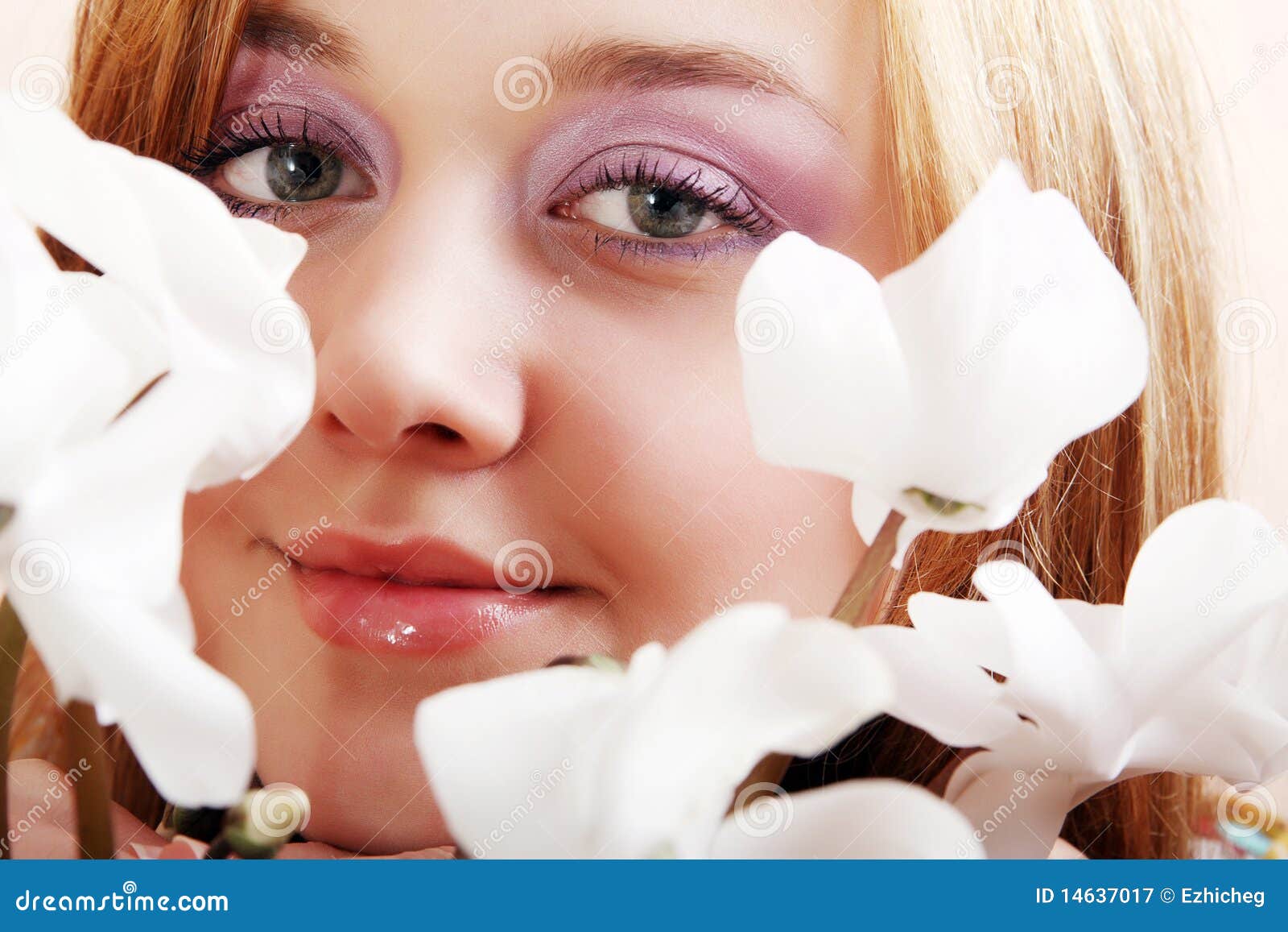 Girl Sniffing Flowers Cyclamen Stock Image - Image of cyclamen, home ...
