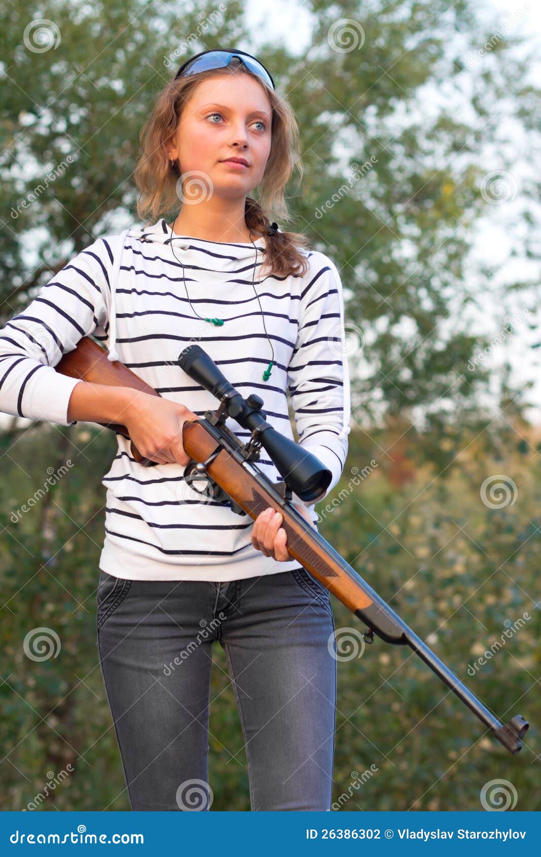 Girl with a sniper rifle stock photo. Image of brunette - 26386302