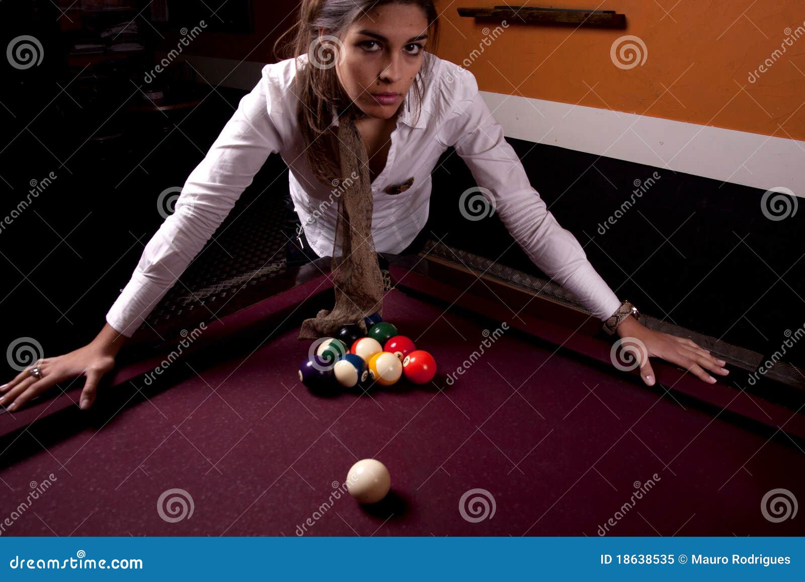 Girl on a snooker table stock image. Image of indoors - 18638535