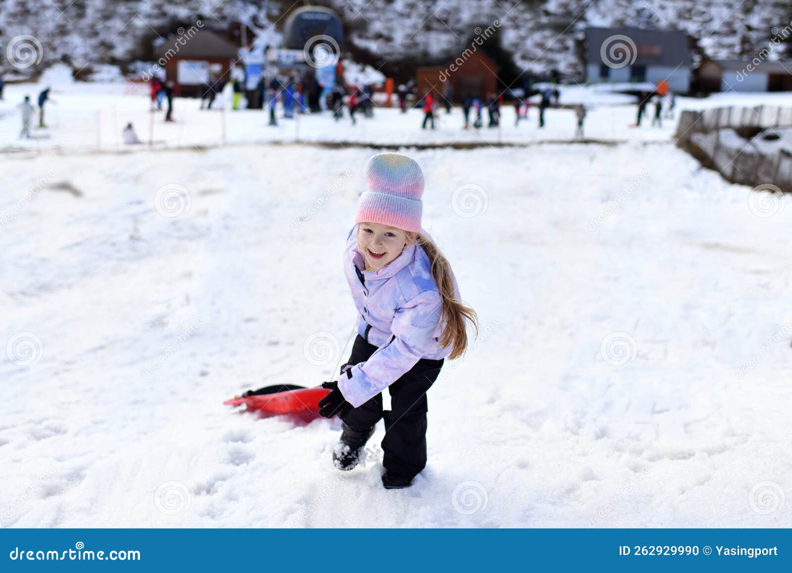 A Girl with Snow Bob Sledding in the Snow Stock Photo - Image of ...