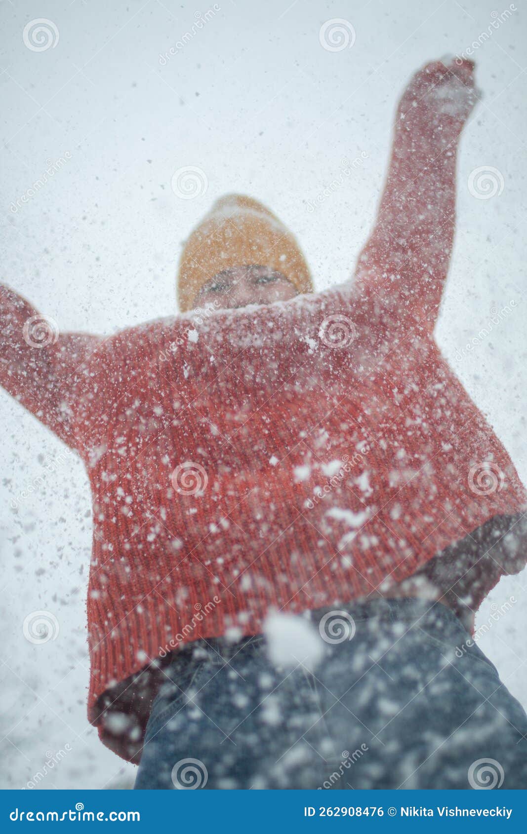 Girl in snow flakes stock photo. Image of yellow, people - 262908476