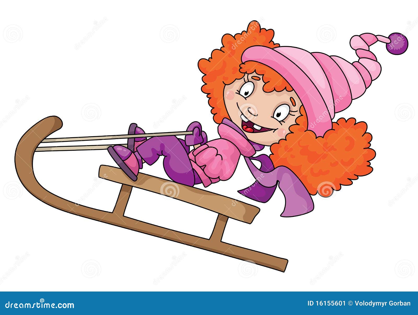 Girl on a snow sled stock vector. Illustration of season - 16155601