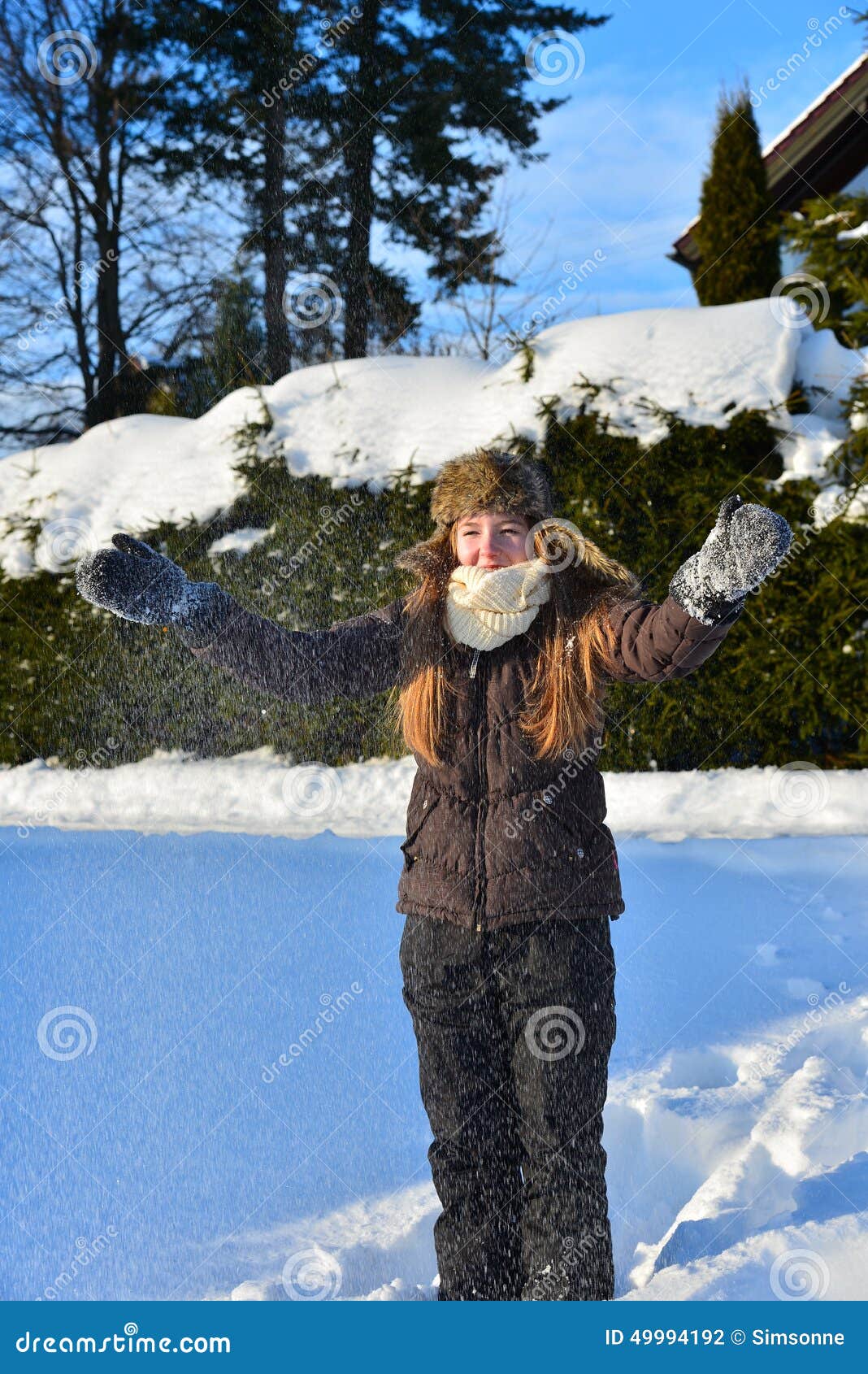 Girl in snow winter stock photo. Image of girl, head - 49994192