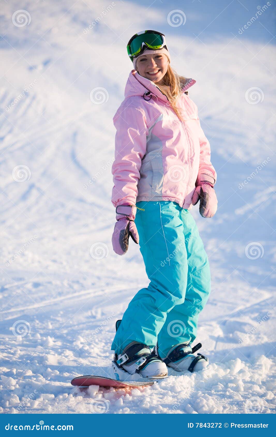 Girl on snowboard stock photo. Image of enjoyment, healthy - 7843272
