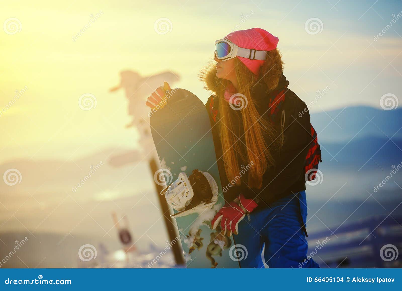 Girl Snowboarding in the Mountains Stock Photo - Image of snow ...