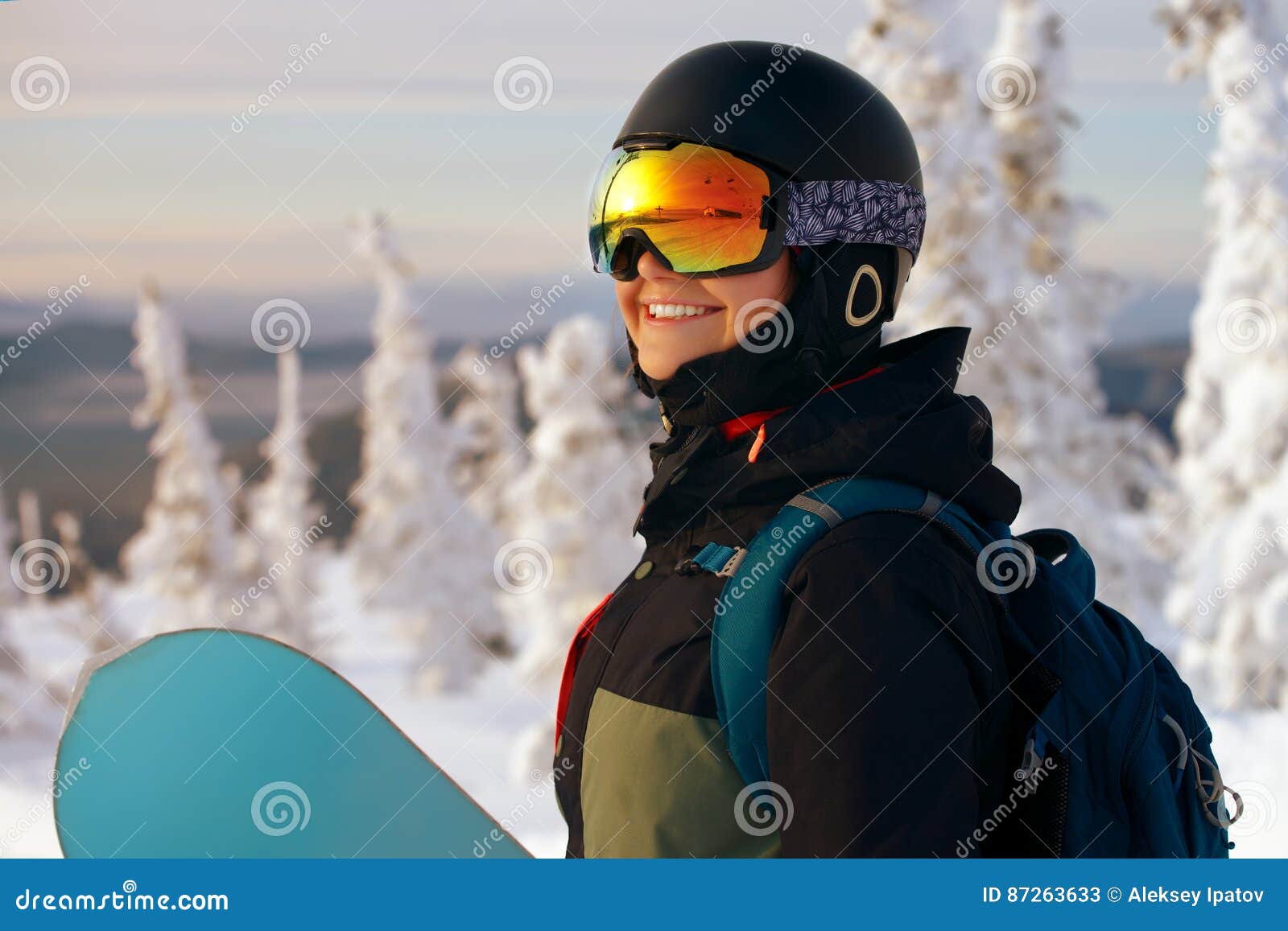 Girl Snowboarding in the Mountains Stock Image - Image of season ...