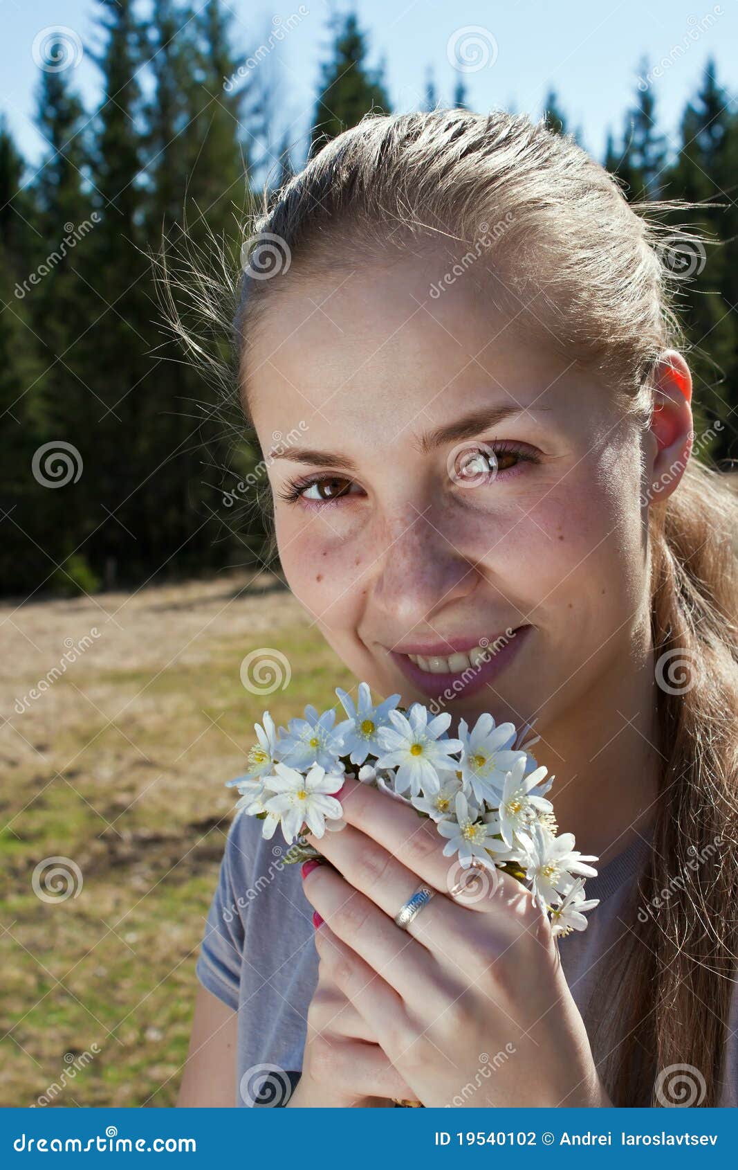 The Girl with the Snowdrops. Stock Photo - Image of beautiful, smile ...