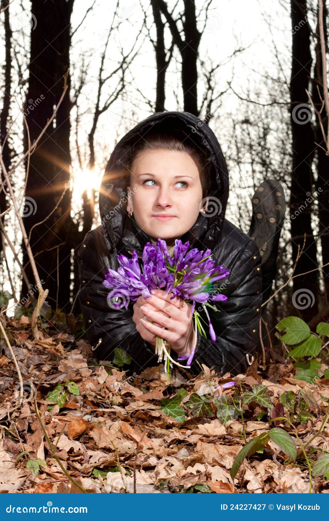 Girl with snowdrops stock image. Image of relax, flowers - 24227427