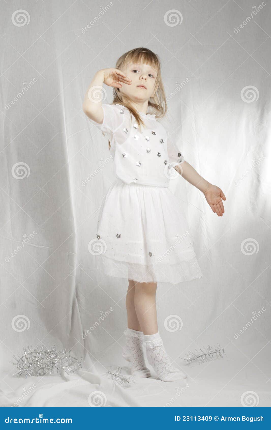 Girl in Snowflake Costume on White Background Stock Image - Image of ...