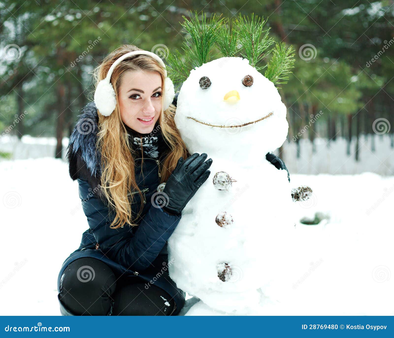 Girl With Snowman Stock Photo - Image: 28769480