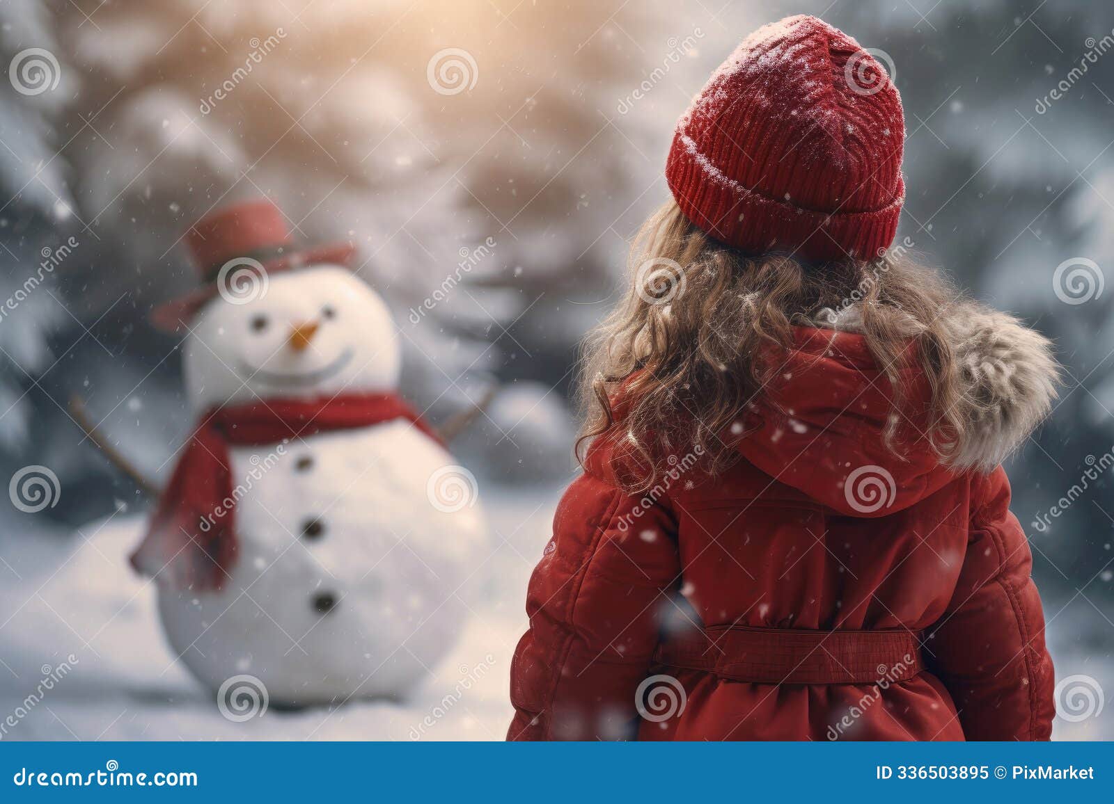Girl and Snowman stock illustration. Illustration of childhood - 336503895