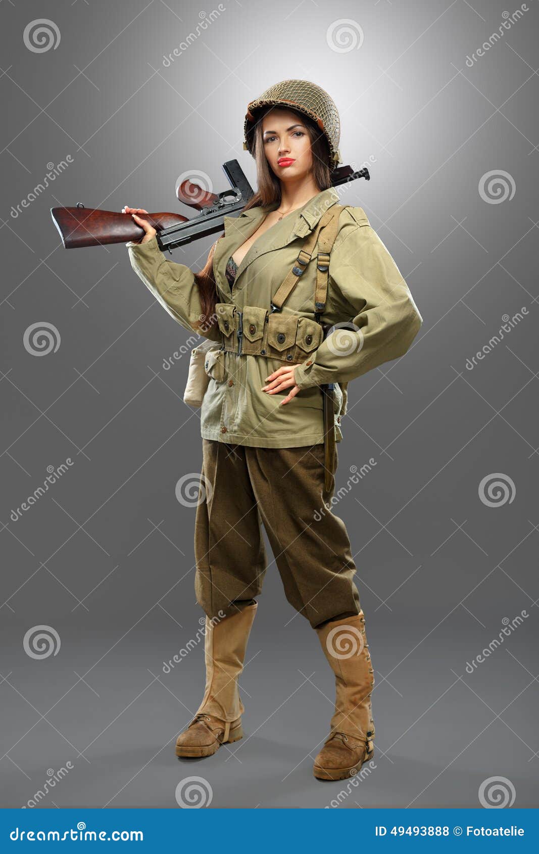 Girl Soldier with Tommy Gun Stock Photo - Image of torso, sniper: 49493888