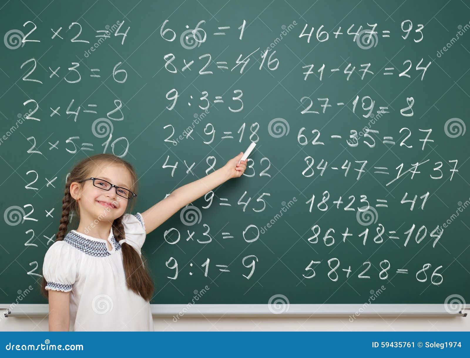 Girl Solve Math on School Board Stock Image - Image of eyeglasses ...