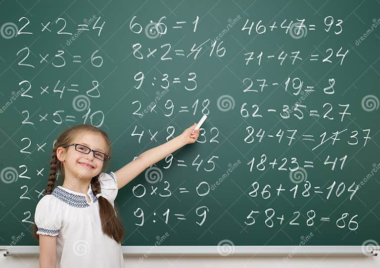 Girl Solve Math on School Board Stock Image - Image of eyeglasses ...