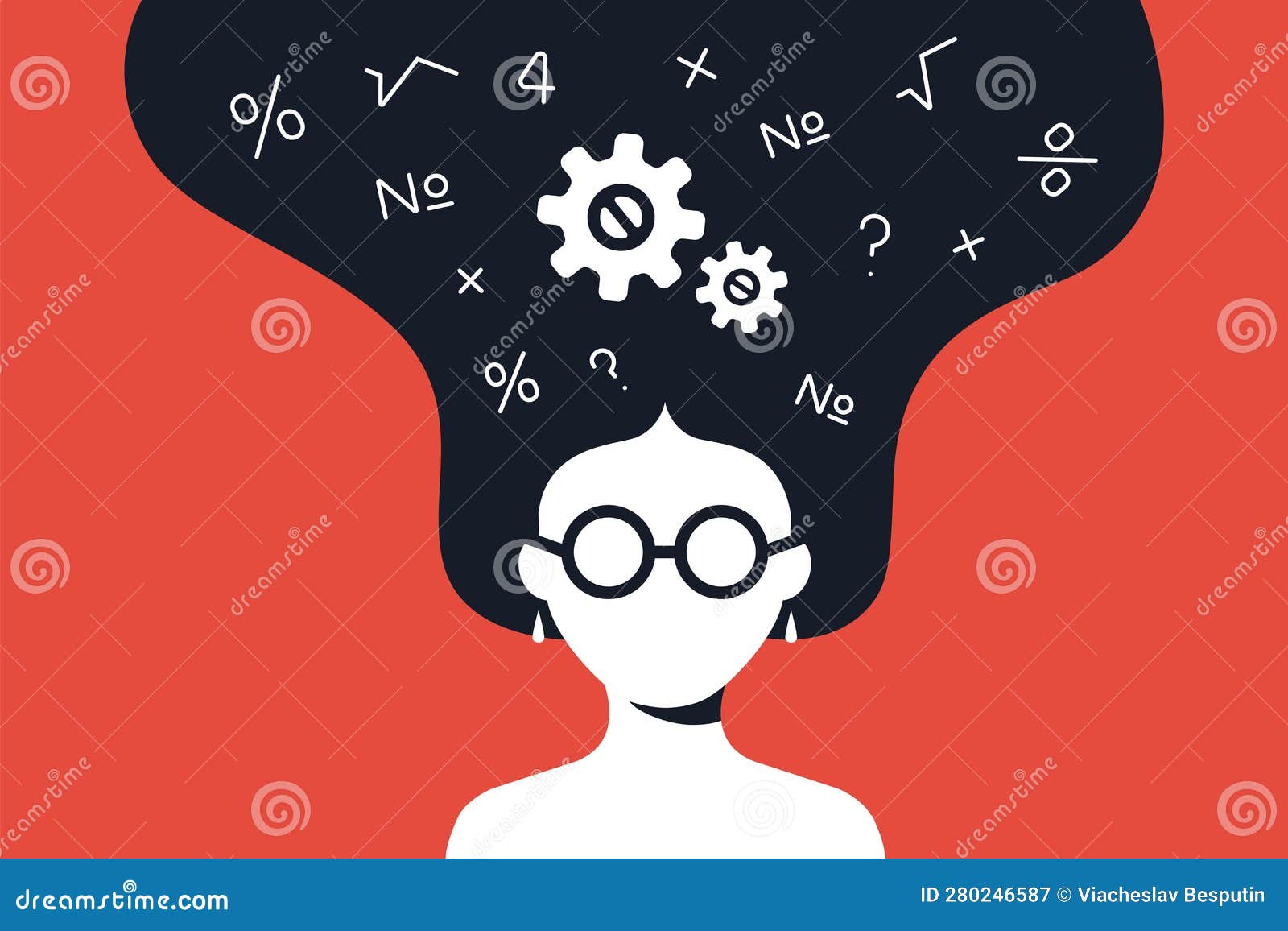 The Girl Solves a Mathematical Problem in Her Head. Stock Vector ...