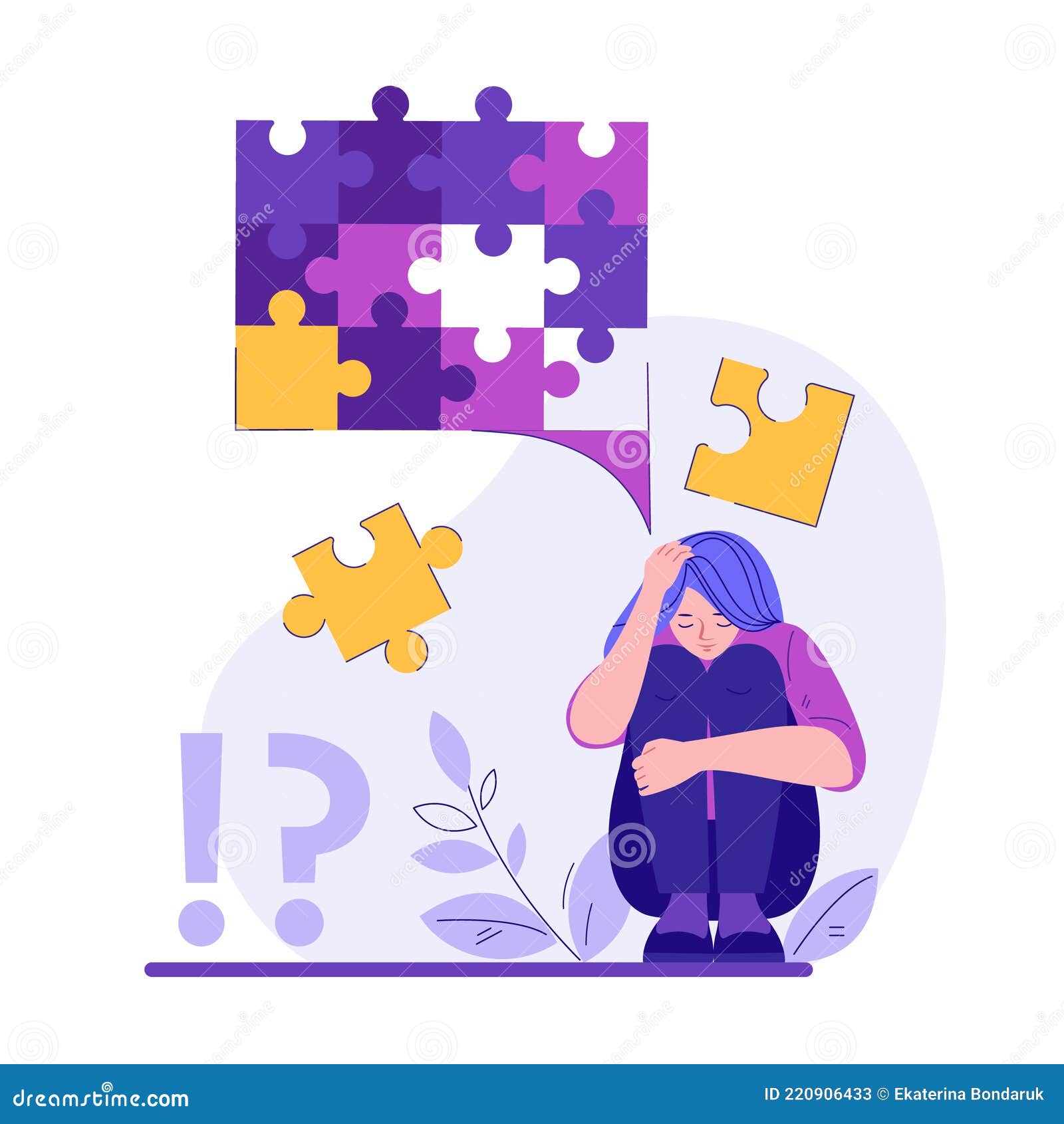 The Girl Solves a Problem, Looking for a Solution by Collecting Puzzles ...