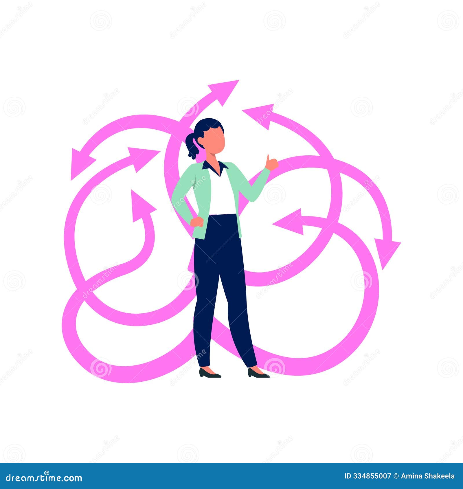 The Girl is Solving the Decisive Direction Stock Illustration ...