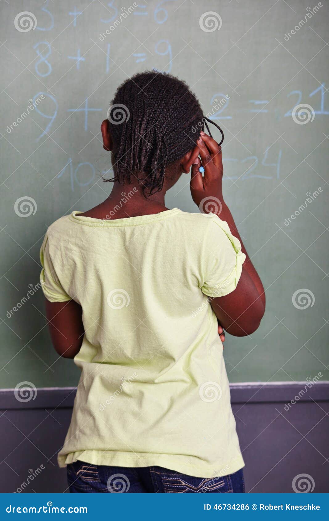 Girl Solving Math Problem at Blackboard Stock Photo - Image of work ...