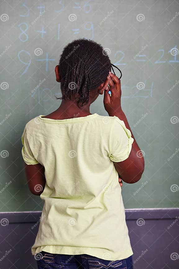 Girl Solving Math Problem at Blackboard Stock Photo - Image of work ...