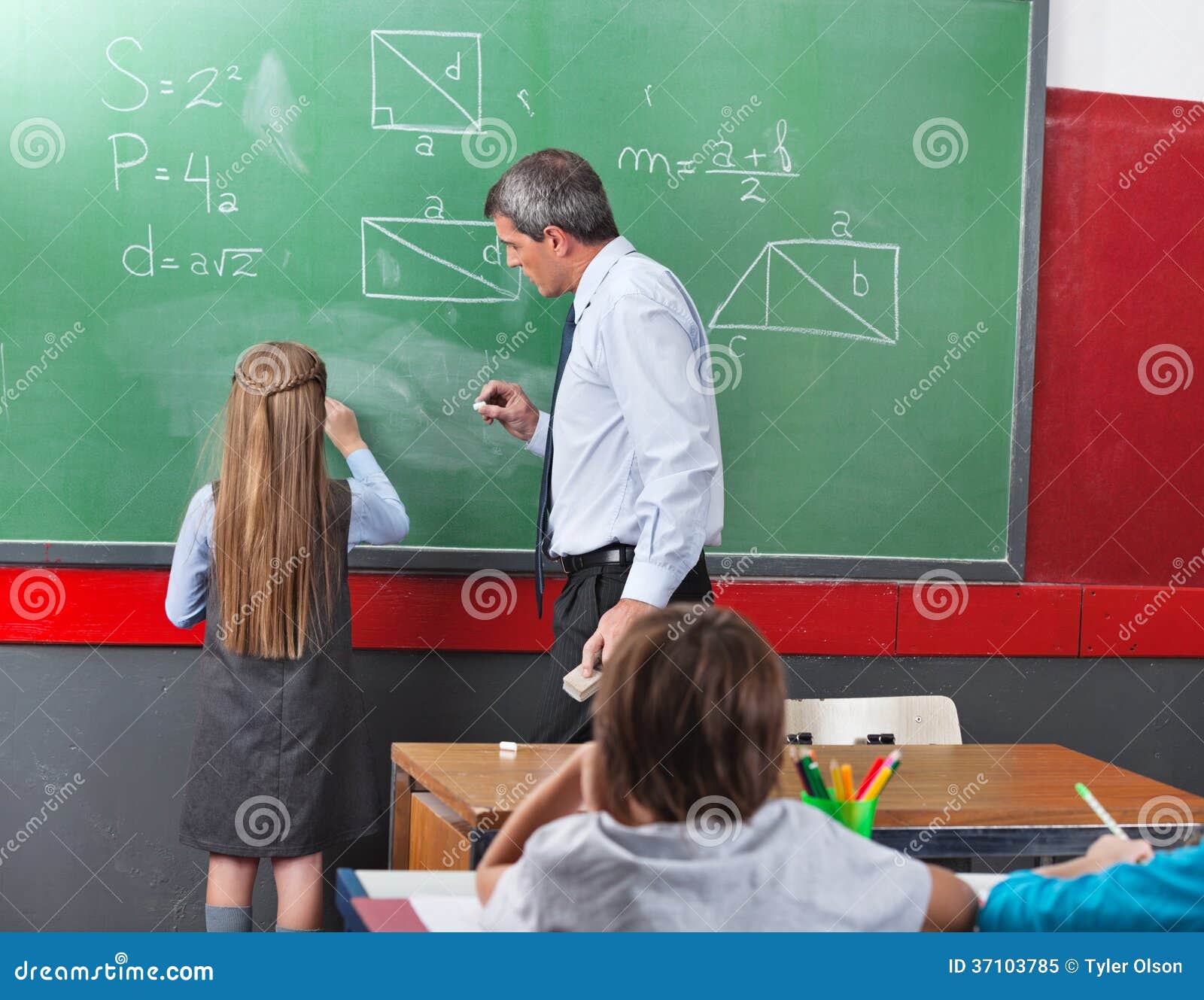 Girl Solving Mathematics on Board with Teacher Stock Image - Image of ...