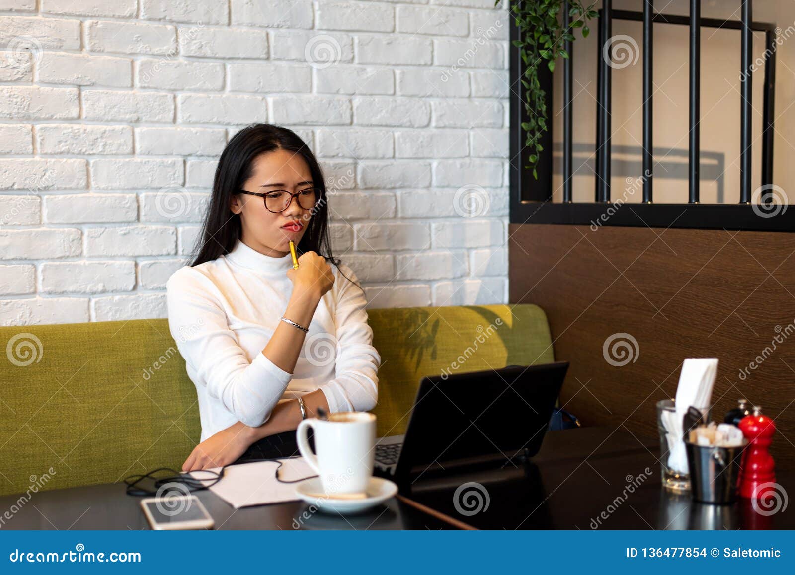 Girl Solving Problems and Having a Coffee Stock Photo - Image of ...