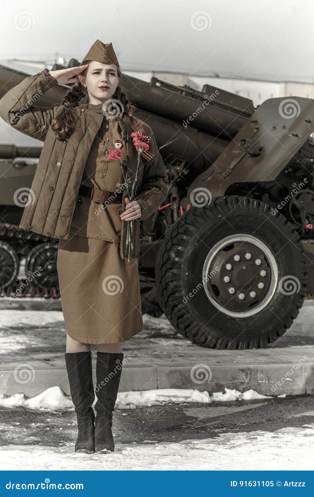 Girl in a Soviet Military Uniform Stock Image - Image of soviet, retro ...