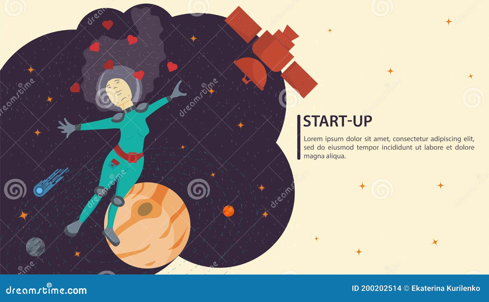 Girl in a Space Suit in Outer Space Flying in Zero Gravity Flat Vector ...