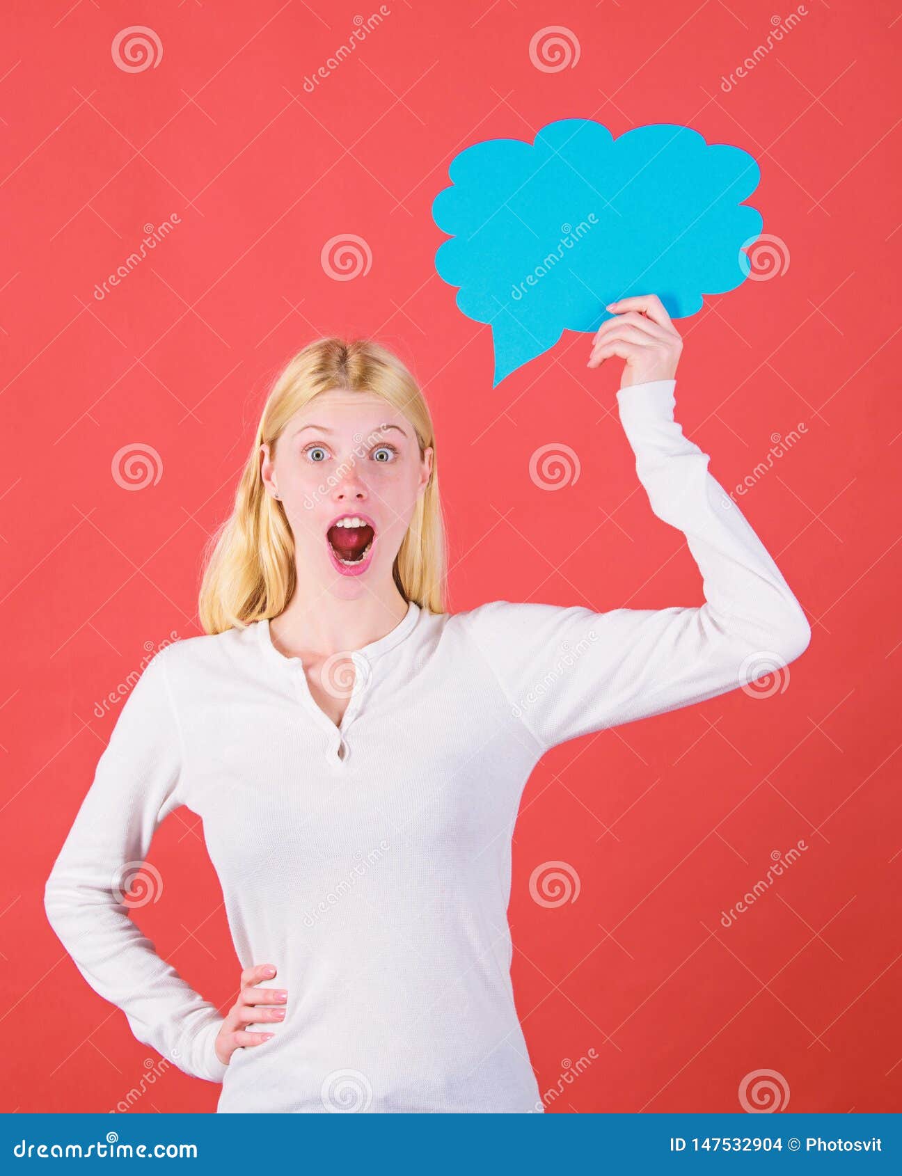 Girl with Speech Bubble. Thoughts of Surprised Adorable Woman. Decision ...