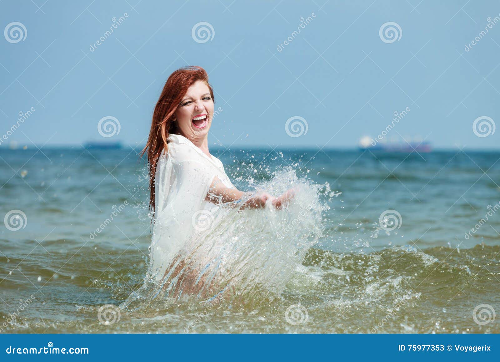 Girl Splashing Water On The Coast Stock Image Image Of Enjoy