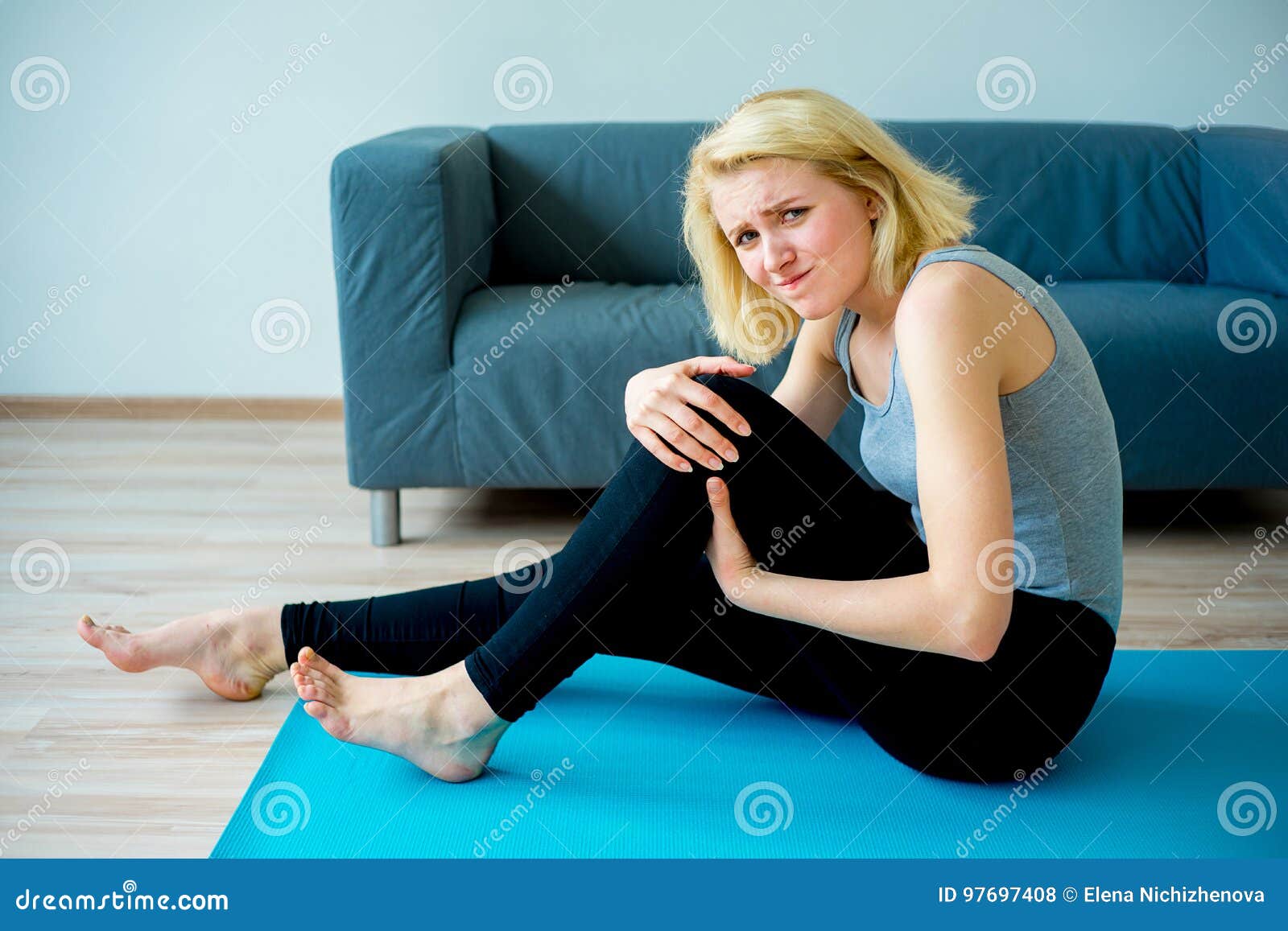 Girl sprained her leg stock photo. Image of adult, injury - 97697408