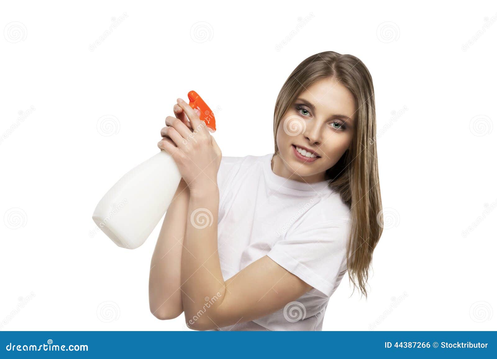 Girl with spray detergent stock photo. Image of housewife - 44387266