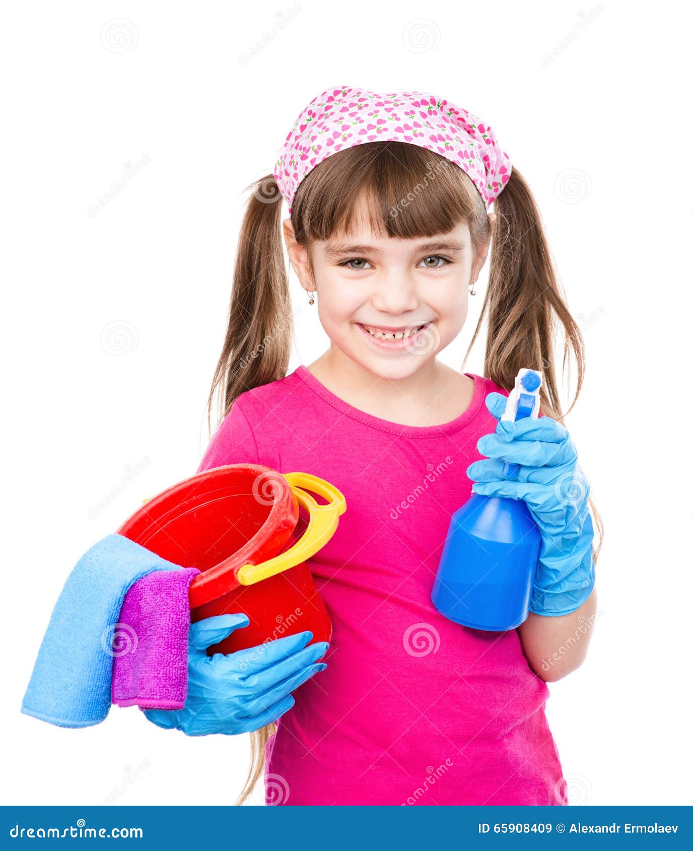 Girl with Spray in Hand Ready To Help with Cleaning. Isolated Stock ...