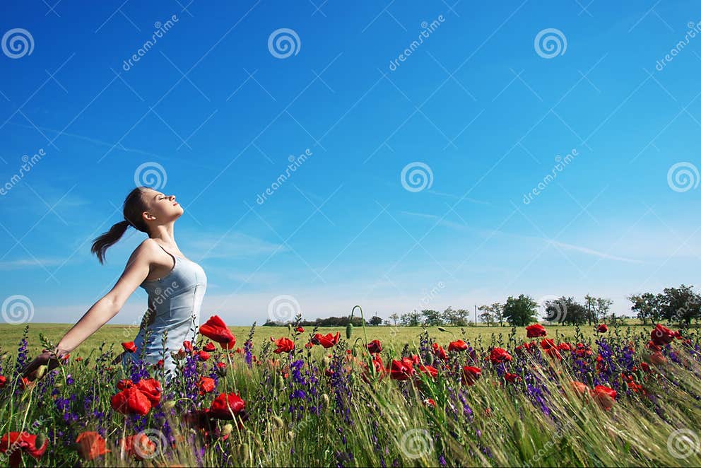 Girl in spring field stock photo. Image of beautiful - 23965612