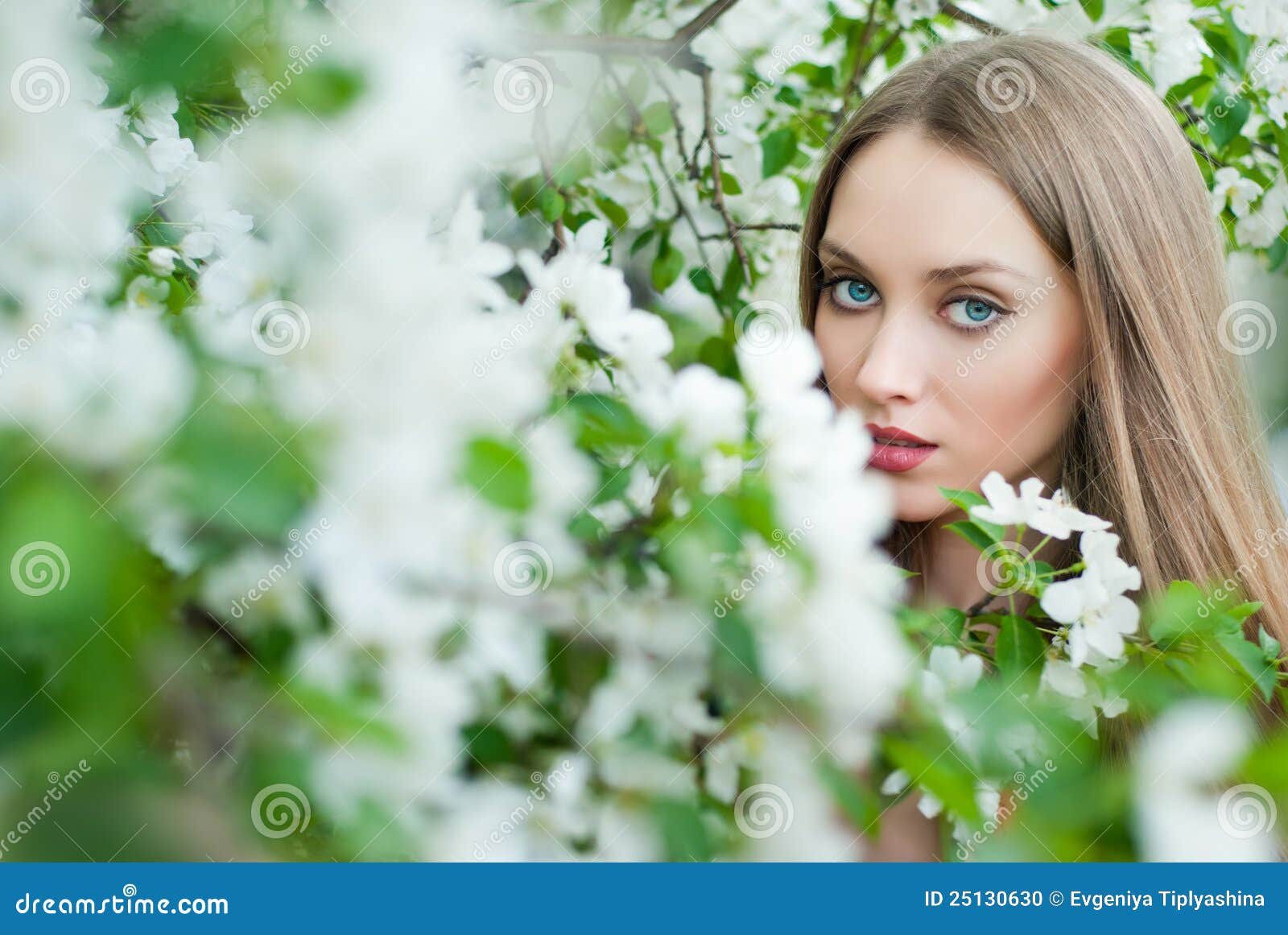 Girl in spring flowers stock photo. Image of model, face - 25130630
