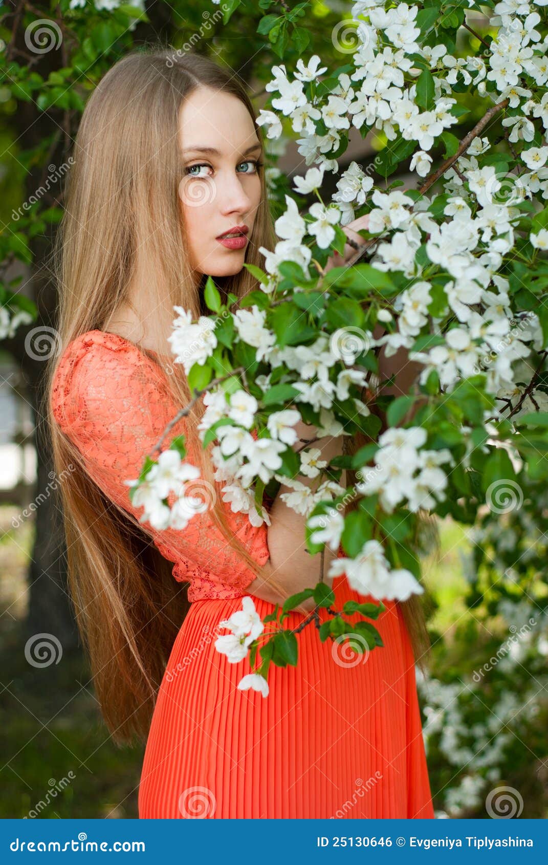Girl in spring flowers stock photo. Image of natural - 25130646