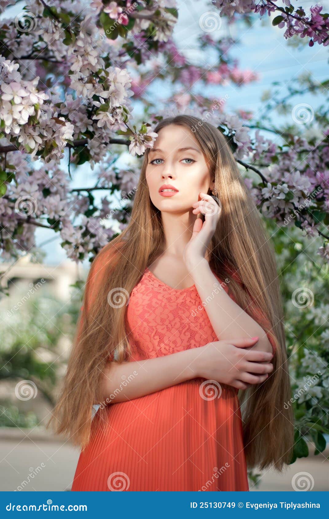 Girl in spring flowers stock image. Image of flower, natural - 25130749