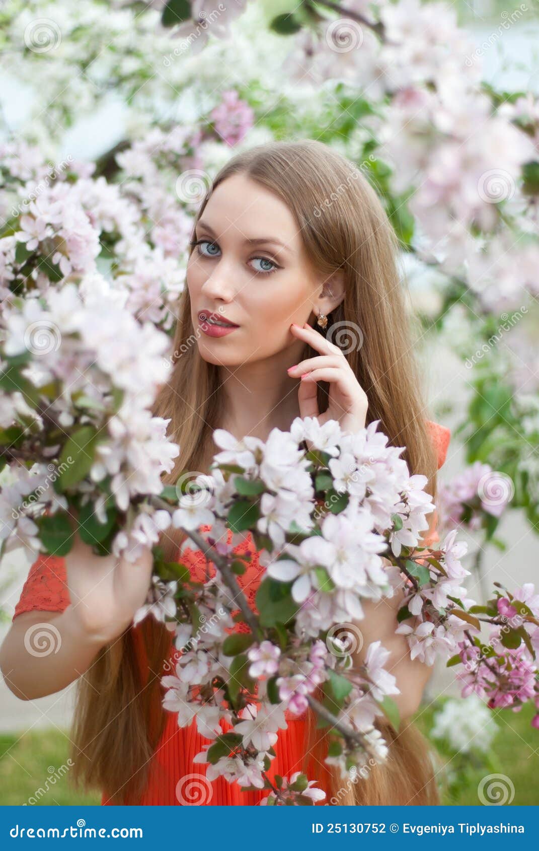 Girl in spring flowers stock photo. Image of beautiful - 25130752