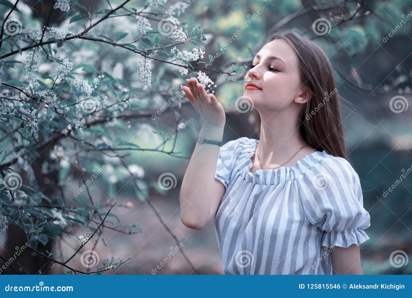 A Girl in a Spring Green Park Stock Photo - Image of happiness ...