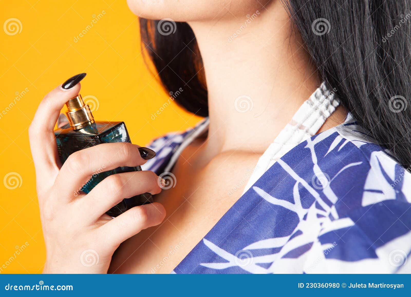 Girl Sprinkles Perfume on Herself Stock Photo - Image of luxury ...