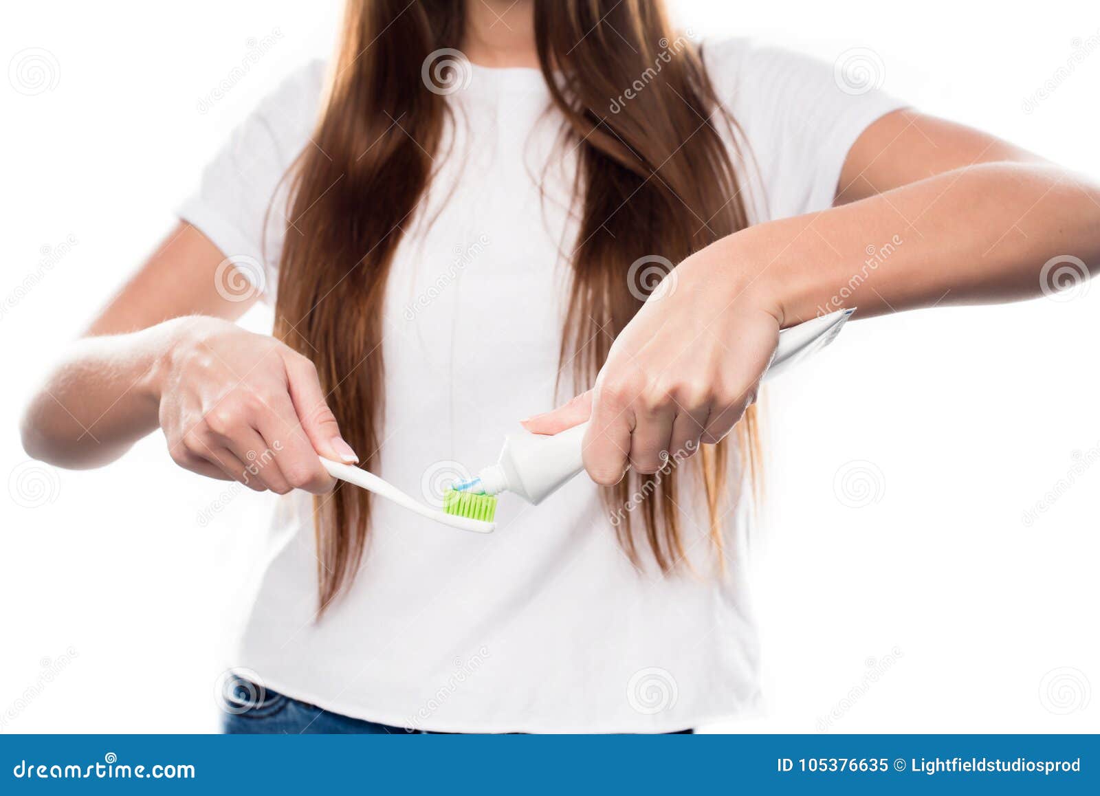 Girl Squeezing Toothpaste on Brush Stock Image - Image of female ...