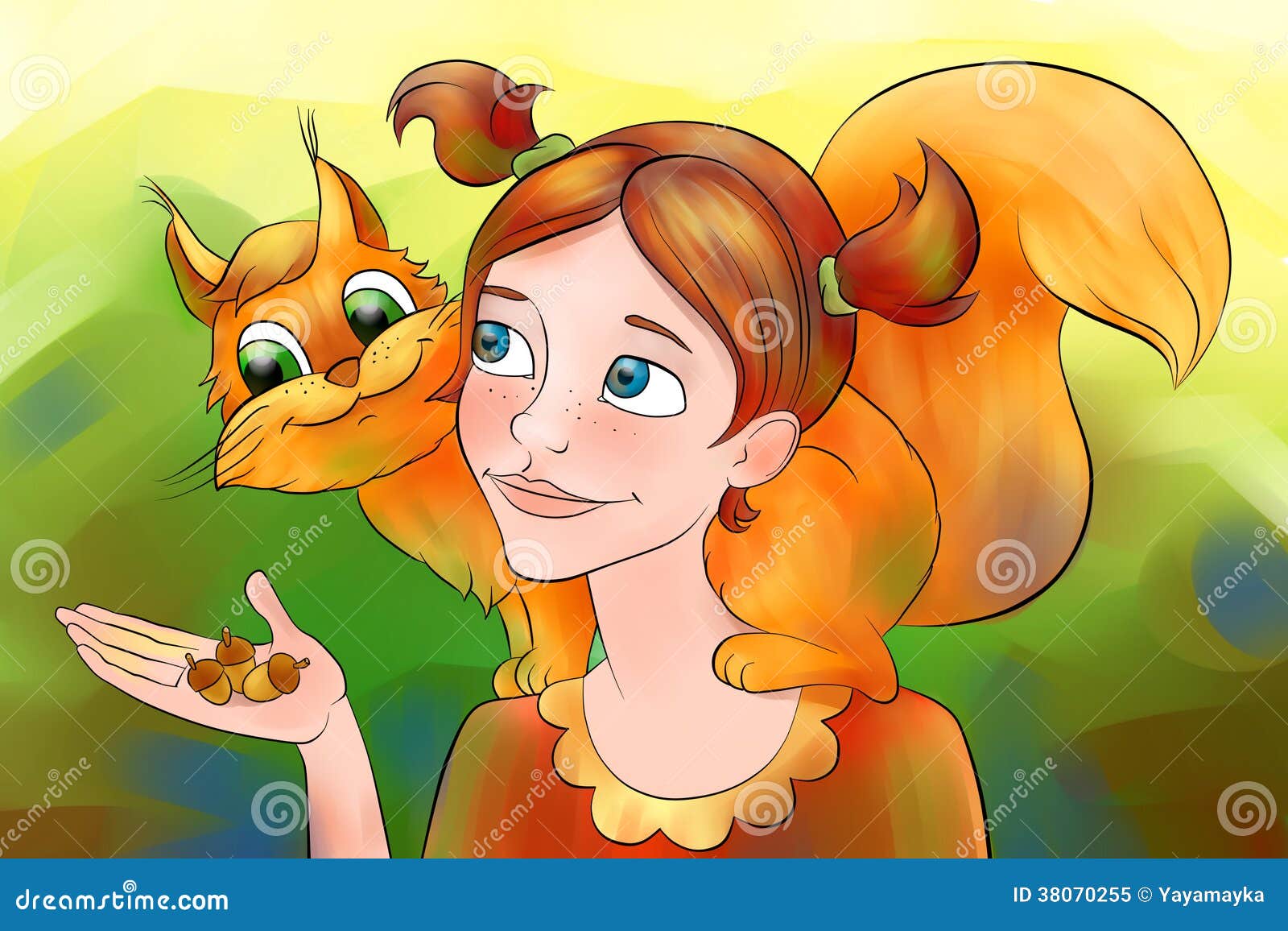 Girl with a squirrel stock illustration. Illustration of animals - 38070255