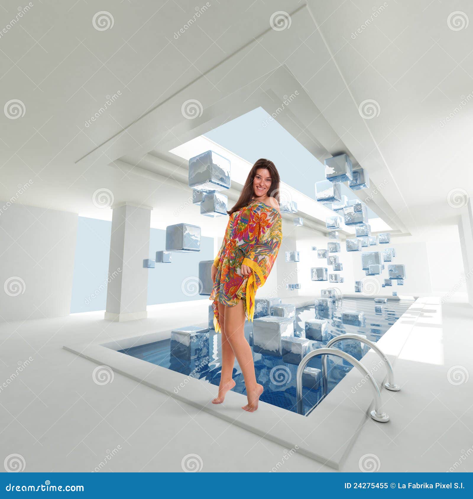 Girl by a Sswimming Pool with Ice Cubes Stock Image - Image of white ...