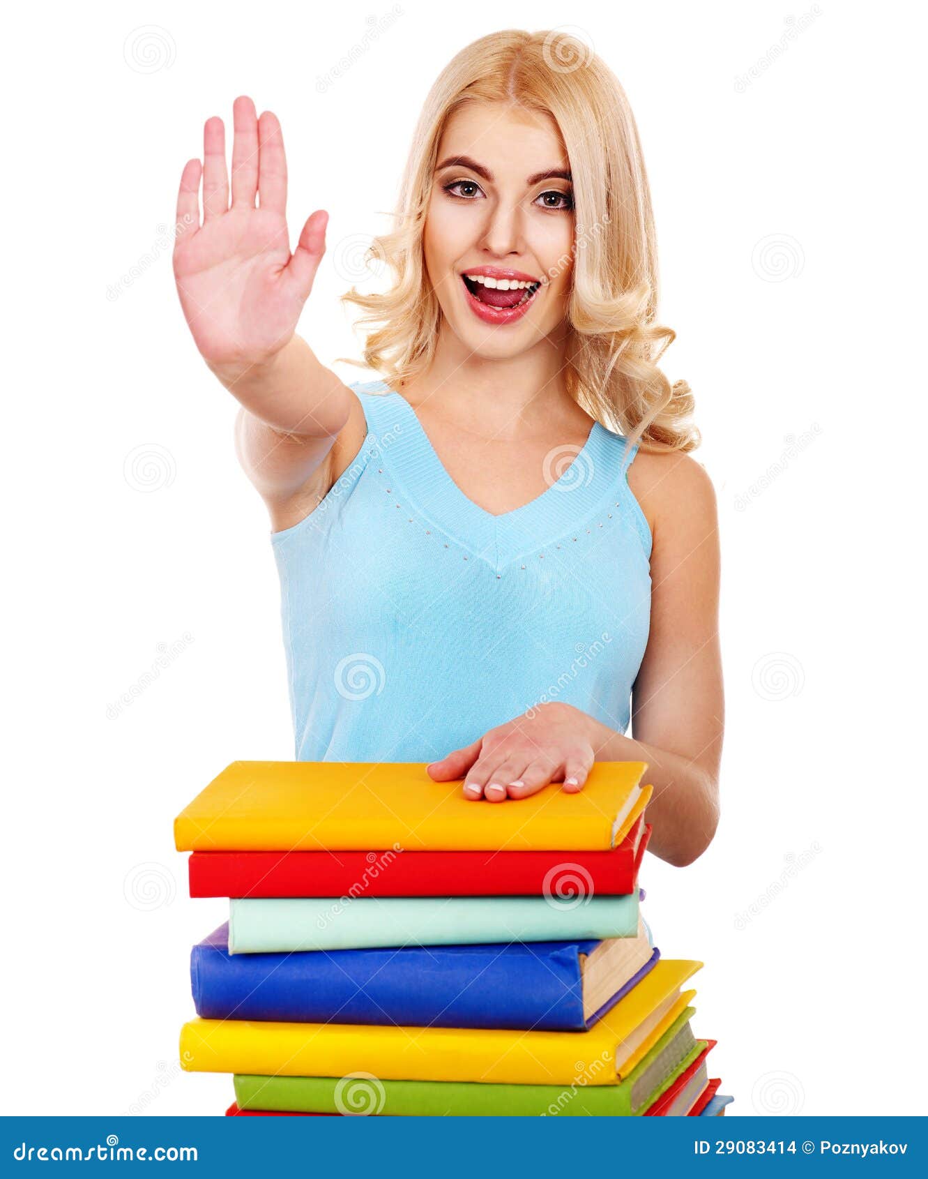 Girl with Stack Book Showing Thumb Up. Stock Photo - Image of girl ...