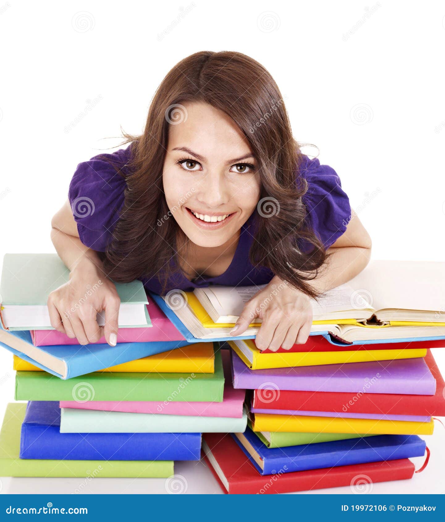 Girl with Stack Color Book . Stock Photo - Image of homework, learning ...