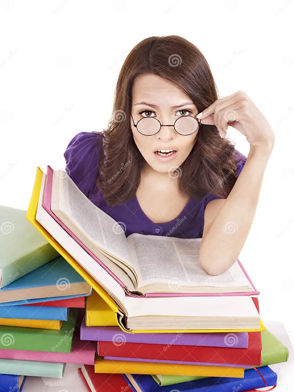 Girl with Stack Color Book . Stock Photo - Image of children, knowledge ...