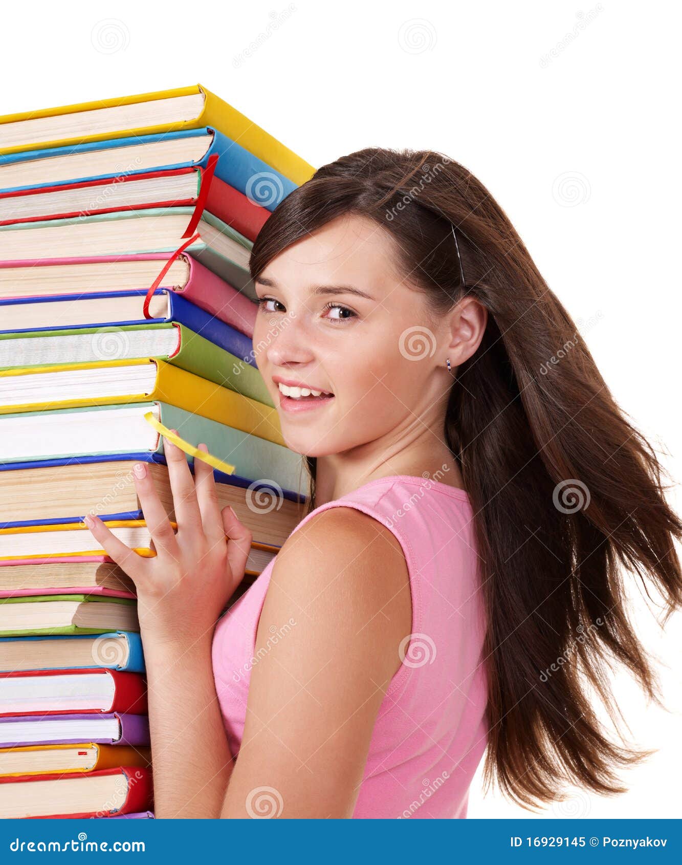 Girl with Stack Colored Book. Stock Image - Image of read, colored ...