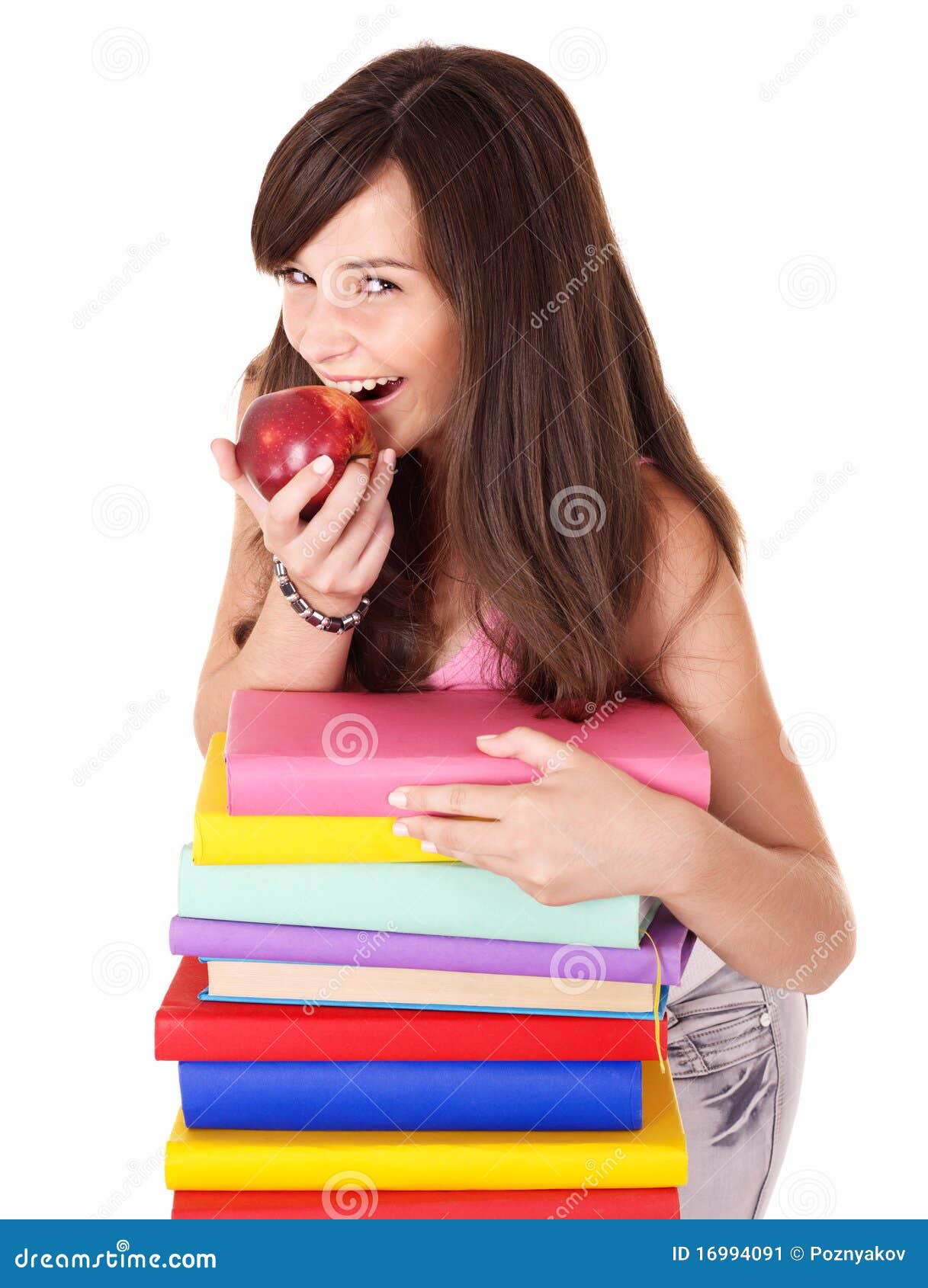 Girl with Stack Colored Book . Stock Image - Image of person, school ...