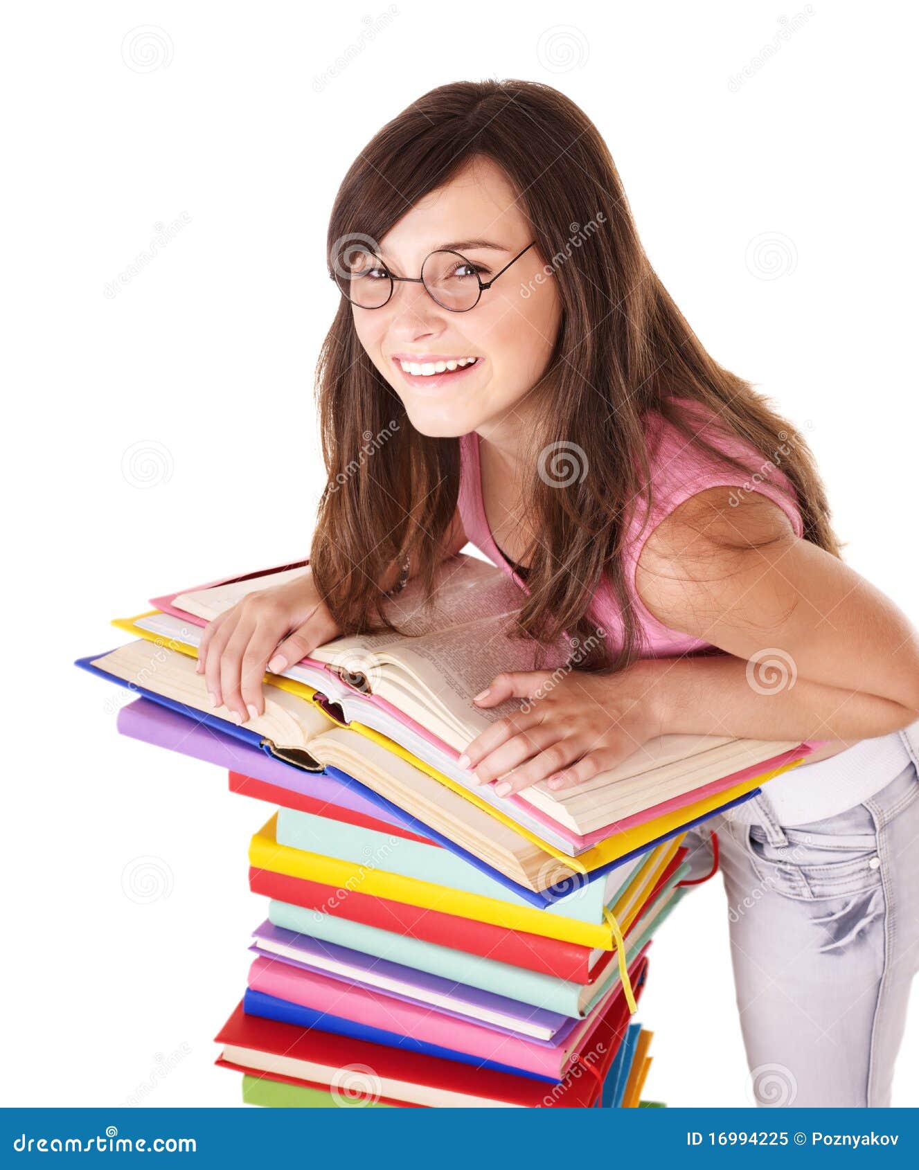Girl with Stack Colored Book . Stock Image - Image of beautiful, people ...